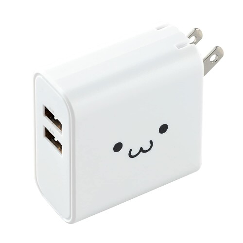 エレコム 充電器 USB コンセント 合計24W 2ポート USB-A 折りたたみ式プラグ 2台同時充電 おまかせ充電対応 しろちゃん (ホワイトフェイス) EC-AC03WF スマートフォンやタブレットに付属もしくは対応する充電用USBケ...