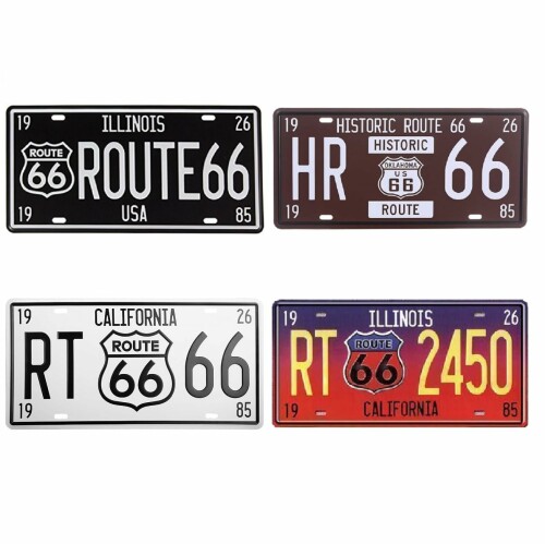 KitMall 4枚セット ブリキ看板 Route66 R66 ナンバープレート型 アメリカ雑貨 インテリア 古びたビンテージ調がおしゃれなRoute66がモチーフの看板 4枚セット です。 ナンバープレート型で存在感抜群!お店やお部屋に飾...