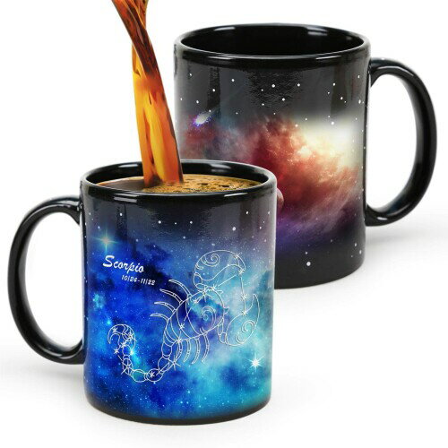 MUGKISS Scorpio Heat Changing Constellation Mug 11 oz、Horoscope Scorpioコーヒーカップ、セラミック変色カップ、10月から11月のマジックギフト スーパー材料:高級厚セラミ...