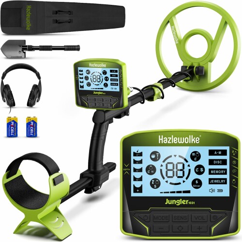 Hazlewolke 高感度金属探知機 5つの専門モード 調整可能プローブ ヘットフォン付き LCDスクリーンバックライト メンタル探知機 10インチ防水コイル 金検出用 宝探し 電池式 下地探し 「初心者のための最初の金属探知機」は、初心...