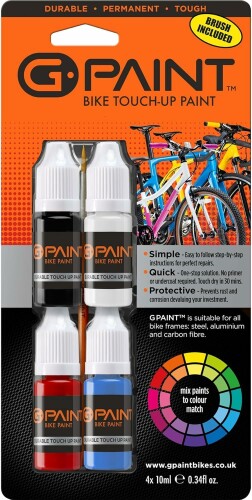 G-Paint 自転車用タッチアップペイントキット 10ml×4本セット（黒／白／赤／水色） フレーム傷補修 塗装キット サビ防止・混色対応・速乾仕上げ 自転車フレームの傷や塗装剥がれを簡単補修できるタッチアップペイントキット 黒・白・赤・...