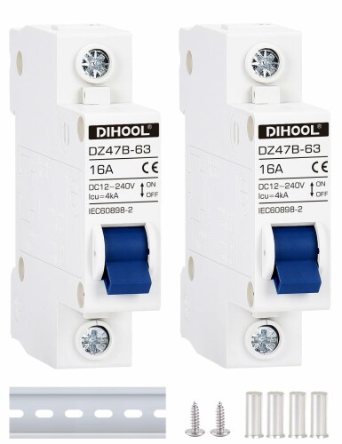 DIHOOL DC サーキットブレーカー 16A 1P DC12〜400V 2個入り直流遮断器太陽光発電設備や蓄電池設備などの直流回路専用 DC ブレーカ:より複雑な磁気伸縮コイルを用いたアーク消火技術を採用している。 定格電圧DC12V〜...
