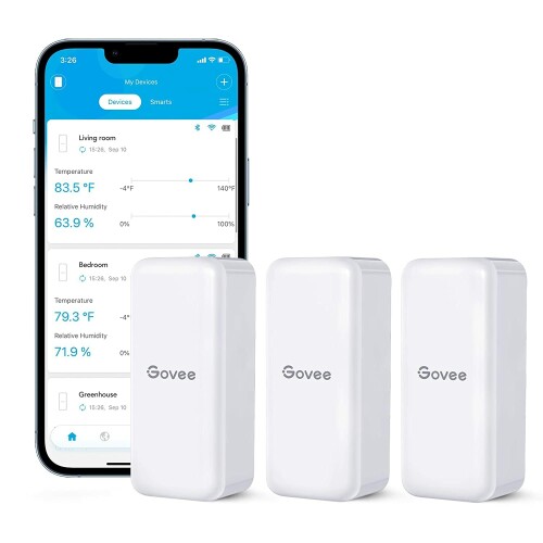 Govee Bluetooth 温湿度計 デジタル 高精度 センサー3個 【センサーH5151ハブ用】当社のBluetooth温湿度計H5100は、Govee Wi-FiゲートウェイH5151に接続してWi-Fi温湿度計として機能し、距離制...