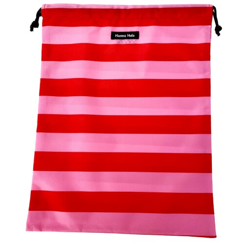 消臭巾着 Lサイズ 抗菌 ボーダーレッド 縦43cm×横32cm 消臭効果と抗菌効果の「デオドラントネーム(R)」付き Lサイズにはたくさんの着替えを入れるのに便利。シューズケースとしても。 撥水加工済み 消臭抗菌効果の「デオドラントネーム...