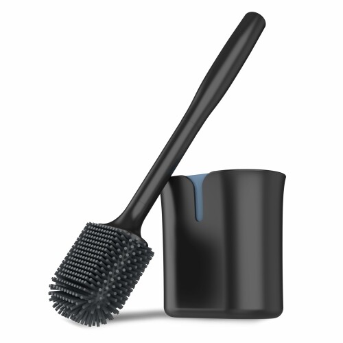 MR.SIGA ソフトトイレブラシ ケース付き トイレ掃除用壁掛けトイレブラシ コンパクト型 ブラック 衛生的で効果的な洗浄:耐久性と柔軟性に優れたTPRブラシ毛は便器に傷をつけずに、汚れを簡単に落とします。平らな形状のブラシヘッドは曲がら...