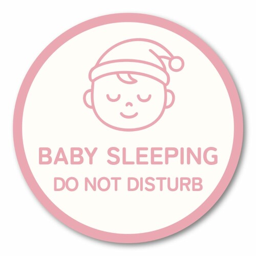 BABY SLEEPING ステッカー 玄関ドア用 100mm 赤ちゃんが寝ています チャイム禁止 防水シール 子育て家庭向け ピンクベージュ 【赤ちゃんのお昼寝を静かに守る100mm玄関ステッカー】:「BABY SLEEPING」「DO ...