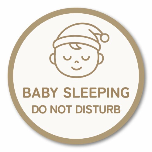 BABY SLEEPING ステッカー 玄関ドア用 100mm 赤ちゃんが寝ています チャイム禁止 防水シール 子育て家庭向け モカベージュ 【赤ちゃんのお昼寝を静かに守る100mm玄関ステッカー】:「BABY SLEEPING」「DO N...