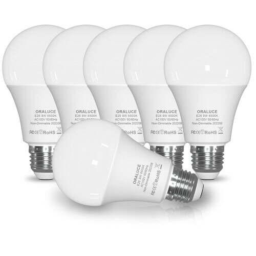 ORALUCE LED電球 E26口金 60W形相当 9W 900lm 6500K 昼光色 高輝度 広配光タイプ 高演色 省エネ 密閉形器具対応 調光不可 6個入 【高輝度、広配光】高輝度のledチップと広配光のデザインで、空間に十分な照明...