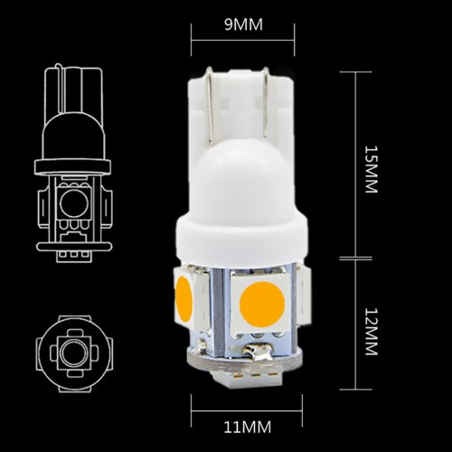 LightBox T10 194 168 W5W LED 暖かい白色交換用 汎用 車内照明 マップドームランプ ポジションランプ12V 5連 5050SMD 10個入り 【T10 LED ホワイト360度発光】ランプボディは、360度の照明...
