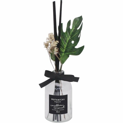 キーストーン(Key Stone) ボタニカルディフューザー カリビアンココナッツ モンステラ DE044211 本体:Φ5×H9.5cm100ml パッケージ:W11.3×D7.3×H24.2cm 生産国:中国 素材:ガラス・プラスティッ...