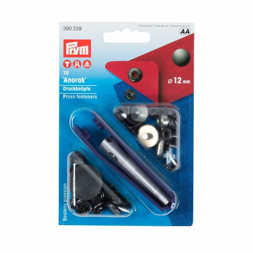 プリム(Prym) スナップボタン Anorak キット付 [ファイ]12mm 10組入 ブラックニッケル 390339 「アノラック」アウトドア用やスポーツウェア用などに向いたスナップボタン サイズ:[ファイ]12mm 内容:10組入、取...