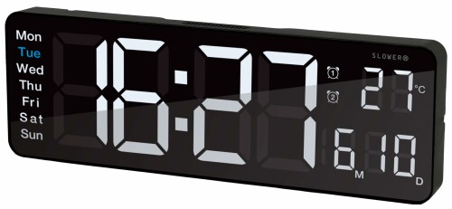 SLOWER 掛け時計 デジタル LED おしゃれ デカ文字 インテリア 置き時計 リモコン付き 日付 気温 曜日 BLACK 320 105 28mm LED CLOCK Rico SLW367 バックアップ:単4電池2本(別売り) 実用...