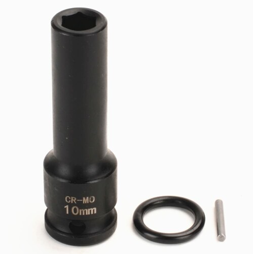 FLZOSPER インパクト用ソケット ロングソケット 差込角 12.7mm(1/2 インチ) 薄形 ホイルナットソケット 対辺寸法 10mm ピン・リング付 材質 クロムモリブデン鋼 対辺寸法(mm):10 差込角(mm):12.7(1/...