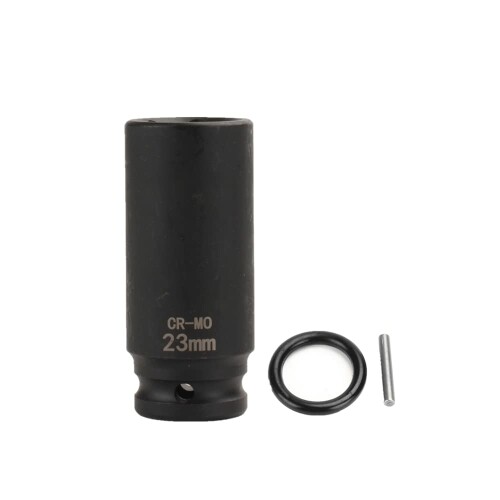 FLZOSPER インパクト用ソケット ロングソケット 差込角 12.7mm(1/2 インチ) 薄形 ホイルナットソケット 対辺寸法 23mm 全長 78mm 重量 約 300g クロムモリブデン鋼 ピン・リング付 対辺寸法(mm):23 ...