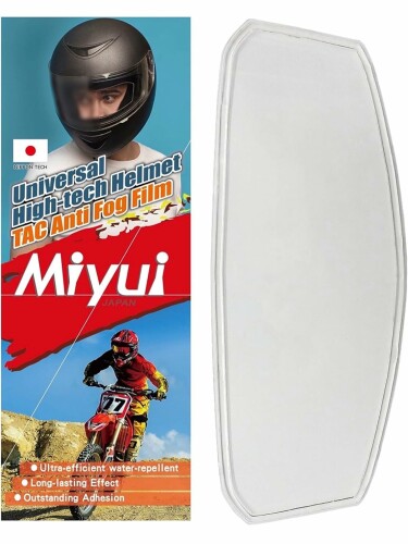 (MIYUI JAPAN) 汎用オートバイヘルメットシールド曇り止めフィルム、クリアバイザーレンズインサート曇り止め9.7cm x 25.5cm 【曇り止め】最先端の耐久性のあるTAC曇り止めフィルムが、雨の日に頻繁に起こる急激な温度と湿度...