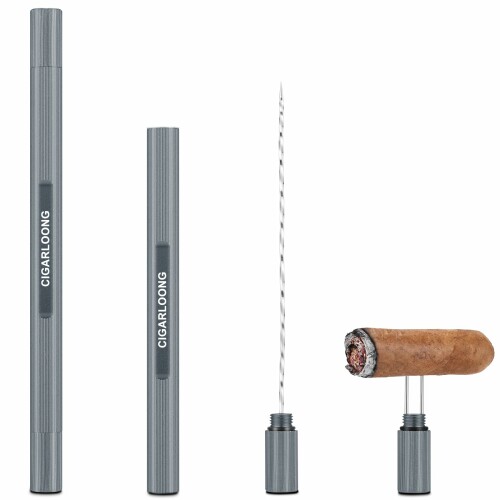 CIGARLOONG ポータブル2-in-1シガーツール、シガー用デュアルニードルヒートプロテクター＆吸引抵抗増強器付き、合金製、シガー愛好家への最高の贈り物 (シルバー) 抗摩擦および防滑材料:私達のタバコのパンチには耐摩擦性および耐摩摩...