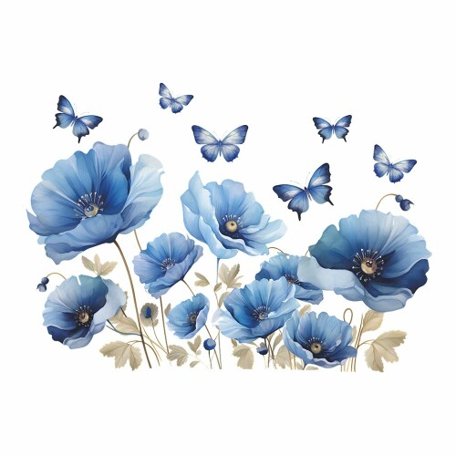 Mestikerウォールステッカー 紫の花 diy花蝶 水彩 ガッシュ画 絵画風 紫い妖姫花 とても艶っぽい 風呂 シール wall sticker decoration 壁紙シール 44*61cm (青-B) ?サイズ:完成品サイズです約...