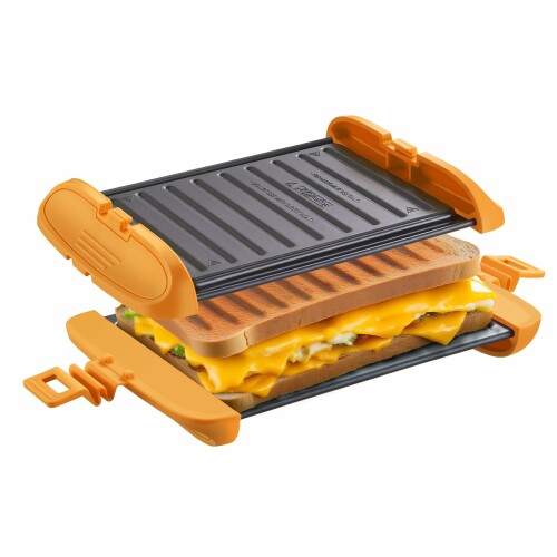 Mico Dingker 電子レンジ用ホットサンドメーカー／スナックメーカー＆パニーニプレス 取り外し可能ノンスティックプレート シリコーン製フレーム 電子レンジ対応（金属コア・専用設計） 食洗機対応 レッド 【Mico Dingker サ...