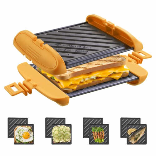 Mico Dingker 電子レンジ用ホットサンドメーカー／スナックメーカー＆パニーニプレス 取り外し可能ノンスティックプレート シリコーン製フレーム 電子レンジ対応（金属コア・専用設計） 食洗機対応 レッド 【Mico Dingker サ...