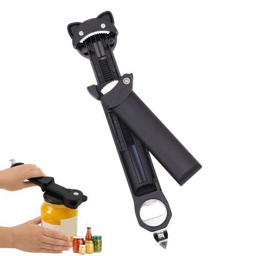 PAVIKE ブラック キャップオープナー 瓶の蓋オープナー 缶オープナー 栓抜き 多機能蓋開け ABS 伸縮調整 ステンレス鋼 磁石付き収納便利 多機能格納式ジャーオープナー ビール栓抜き 蓋豆缶用 ?【伸縮式カールで多サイズの瓶の蓋に柔...
