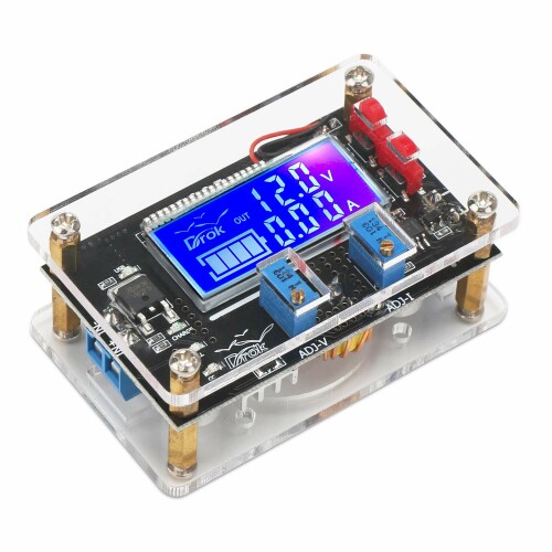 DROK 降圧用コンバーター DC-DC 6-32Vから1.25-32V 5A 75w LCD画面 定電圧 6V 12V 24V 降圧電圧 レギュレータUSBポート 可変バックの安定器 保護シェル付け パワー・モジュール（電子版の日本語マニ...