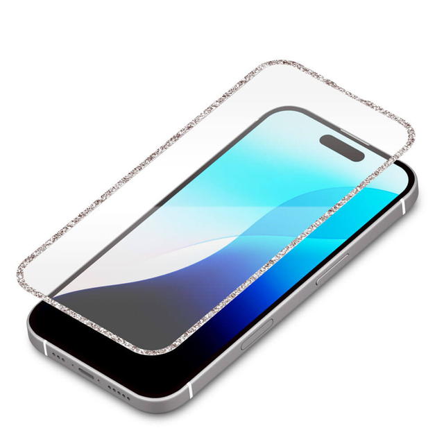 キラキラしたラメフレームが可愛らしいiPhone 16用 液晶全面保護ガラス 高透明です。 液晶部はキズに強い高硬度ガラスを使用。 ガラスならではの高光沢で美しい映像や画像をクリアに楽しめます。 従来の液晶保護ガラスにある飛散防止加工、撥水...