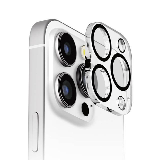 iPhone本体の美しさを活かすクリアタイプのiPhone 16 Pro / 16 Pro Max 3眼カメラ用 カメラフルプロテクターです。 光線透過率96%の表面硬度10H光沢ガラスと薄くて耐久性に優れたアクリル素材で一体成形されており...