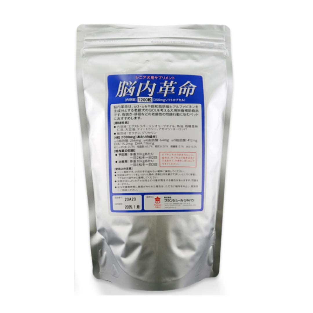 脳内革命1200粒 プランシュール シニア犬のQOLを考える犬用栄養補助食品です ●原材料／エクストラバージンオリーブオイル、魚油、有機亜麻仁油、大豆油、ティートゥーリー、アカマツ・ヨーロッパ、被包材（ゼラチン、グリセリン）●原産国／日本 5