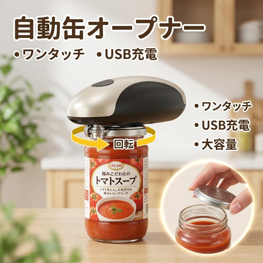 商品ポイント仕様：アイテムタイプ: 電動缶切り材質：ABS、ステンレススチールサイズ: 約。 159 * 64 * 64mm / 6.26 * 2.52 * 2.52インチ電池の種類: 充電式電池 (付属)バッテリー容量: 500mAhパッ...