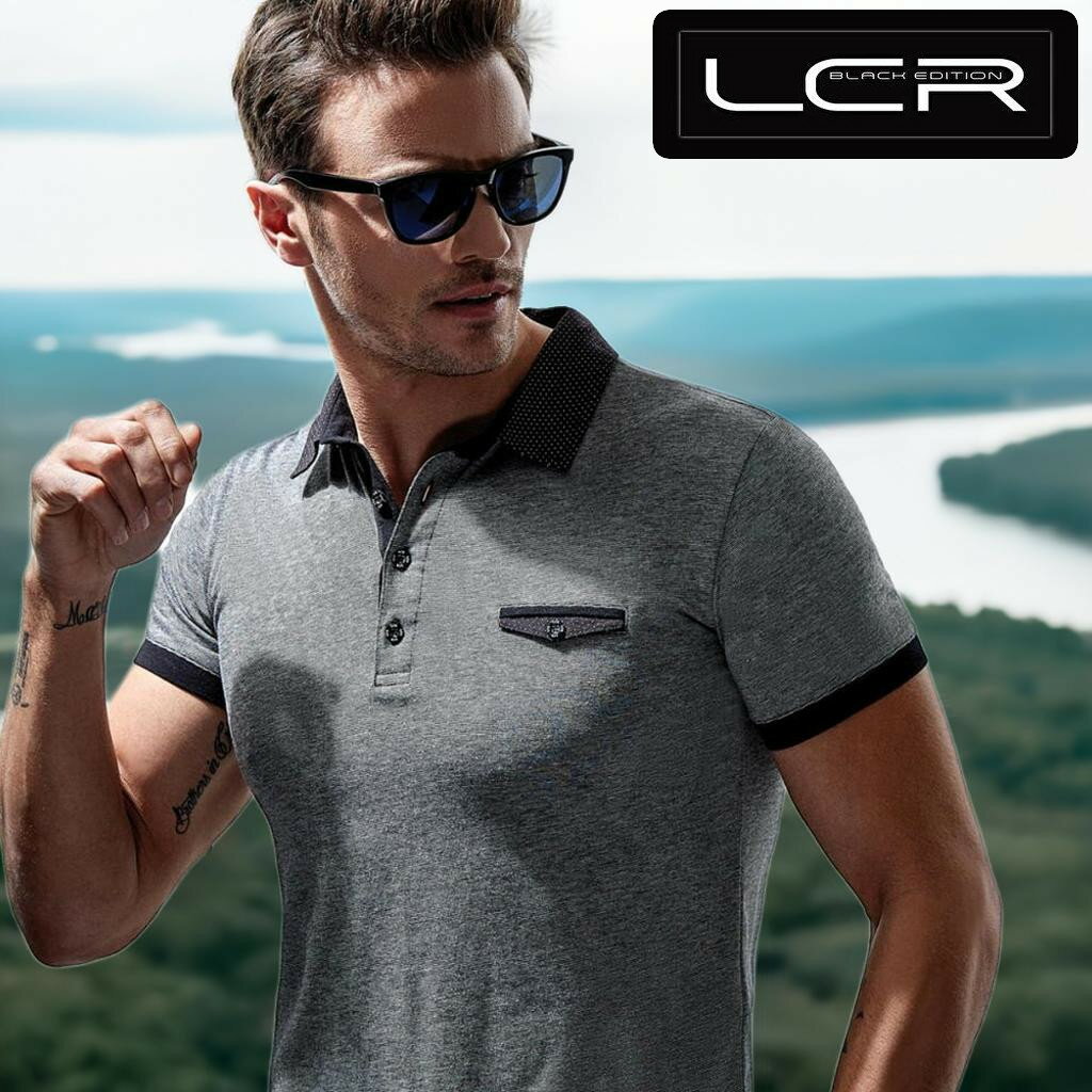 【LCR】 薄地でさらりとした肌触り。襟と胸ポケットに水玉模様。襟は布帛素材で芯地が入。胸ポケットはフェイクです。 M〜XXLまで大きいサイズまで充実のサイズ展開！です。新品。 【ヨーロッパサイズ】 【実寸サイズ】 M：肩幅45　バスト96...