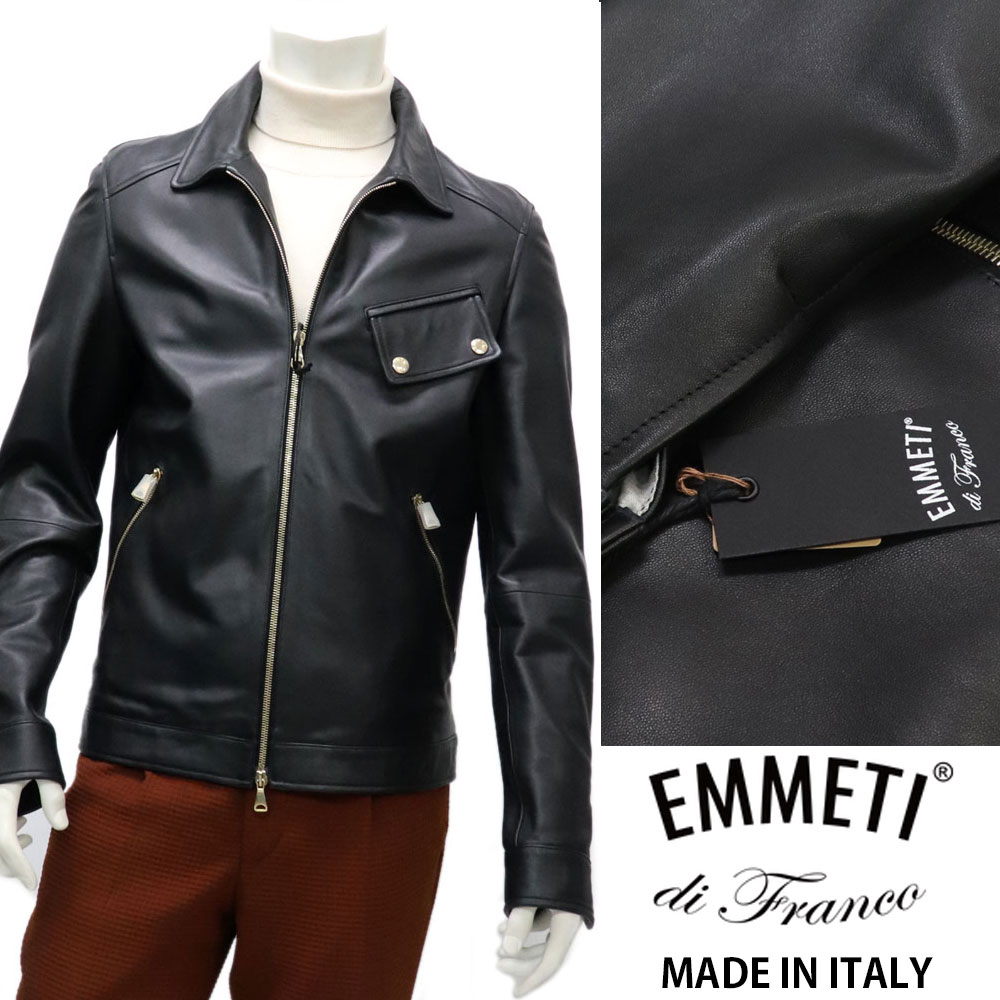 ■ブランド紹介■ EMMETI　≪エンメティ≫ イタリア製　ラムレザージャケット 1975年、フィレンツェ近郊の街、ヴィンテで、毛皮の工房として創業。 スポーティーでありながらエレガンスを忘れないスタイル、これがエンメティのコンセプト。 レ...