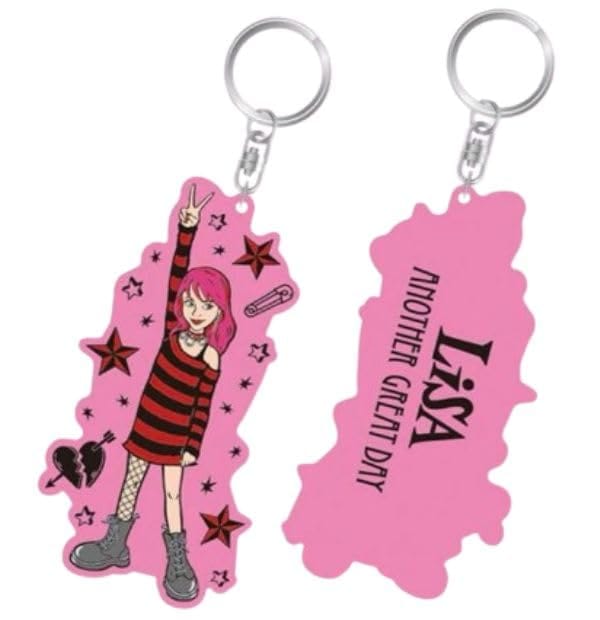 LiSA「ANOTHER GREAT DAY North America Headline Shows 2025」を記念して制作されたキーホルダーは、ピンクヘアのLiSAをイメージしたポップなイラストが印象的なファン必見アイテム。赤黒ボーダ...
