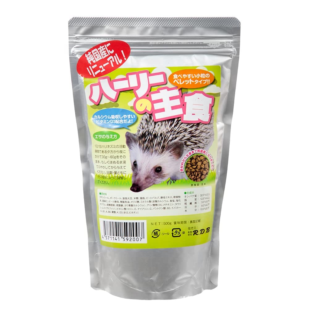 本体サイズ (幅X奥行X高さ) :15×9×24cm本体重量:0.5kgふやかして与える、栄養豊富なハリネズミの主食です。食べやすい小粒のペレットタイプです。