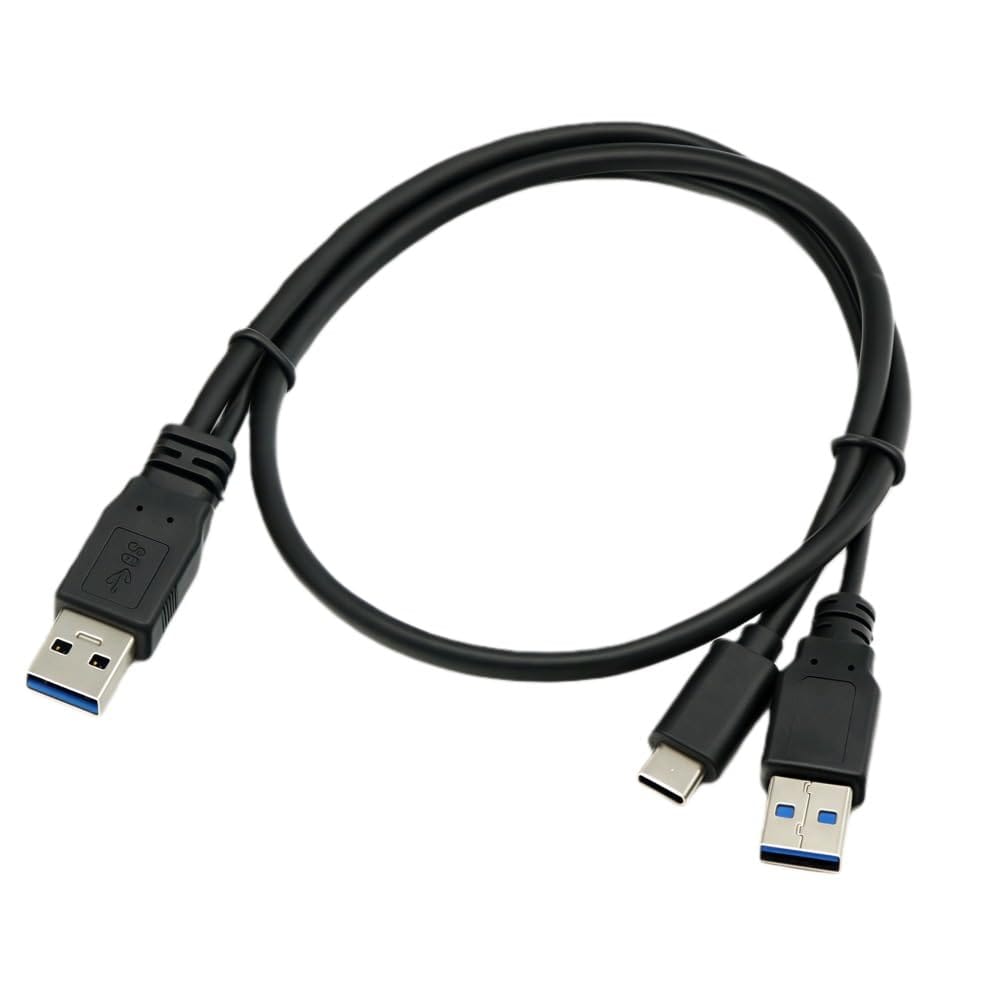 【1. デュアル電源供給対応】（長さ60cm） USB3.0ケーブルを二股仕様にすることで、安定した電力供給を実現。電力不足になりがちな機器でも安心して使用でき、動作の安定性が向上します。【2. Type-C対応の高互換性】 Type-C端...