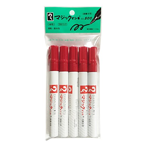 細字赤 5本/-/M500-T2-5P・パッケージ個数:1・本体サイズ/重量:(単品)139x15x15mm/17g・パッケージサイズ:90x204x15mm/91g・筆記線幅:1~1.5mm[油性マーキングペン]「マジックインキNo.50...