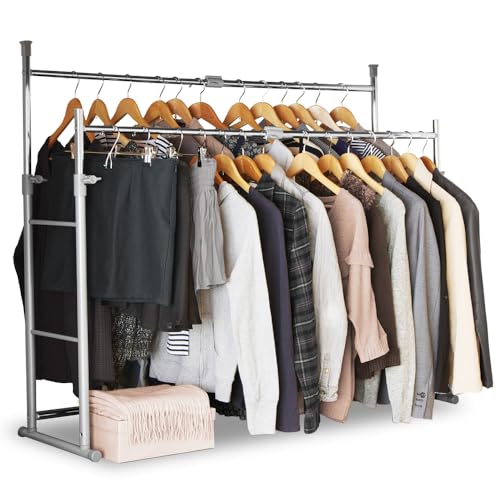 ダブルシルバー/2段/OSH-Y27・Color:シルバーStyle:ダブル・パッケージ個数:1・サイズ:幅75~130×奥行40×高さ82~100cm・本体重量:約4.3Kg・材質:スチール+クロームメッキ仕上げ+エポキシ紛体塗装(シルバ...