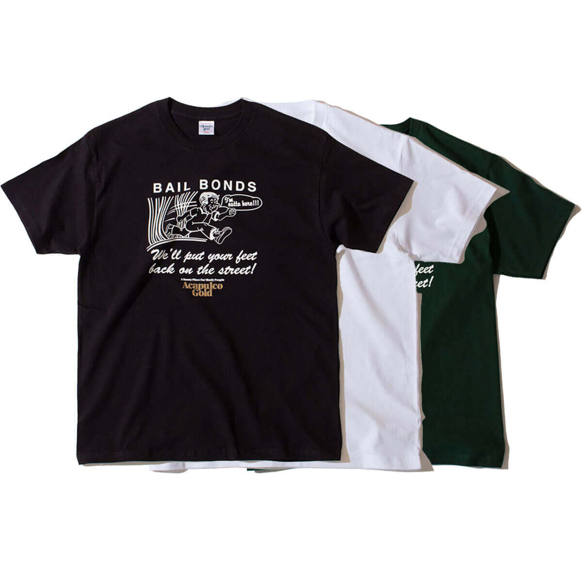 コミカルタッチに仕上げたTシャツ 保証業者(アメリカでは街角にも店舗を構える)のキャッチコピーとお金を連想させる配色と共に「金はものを言う」ユーモアあるデザイン 品番 - カラー展開 WHITE(ホワイト),BLACK(ブラック),FORE...