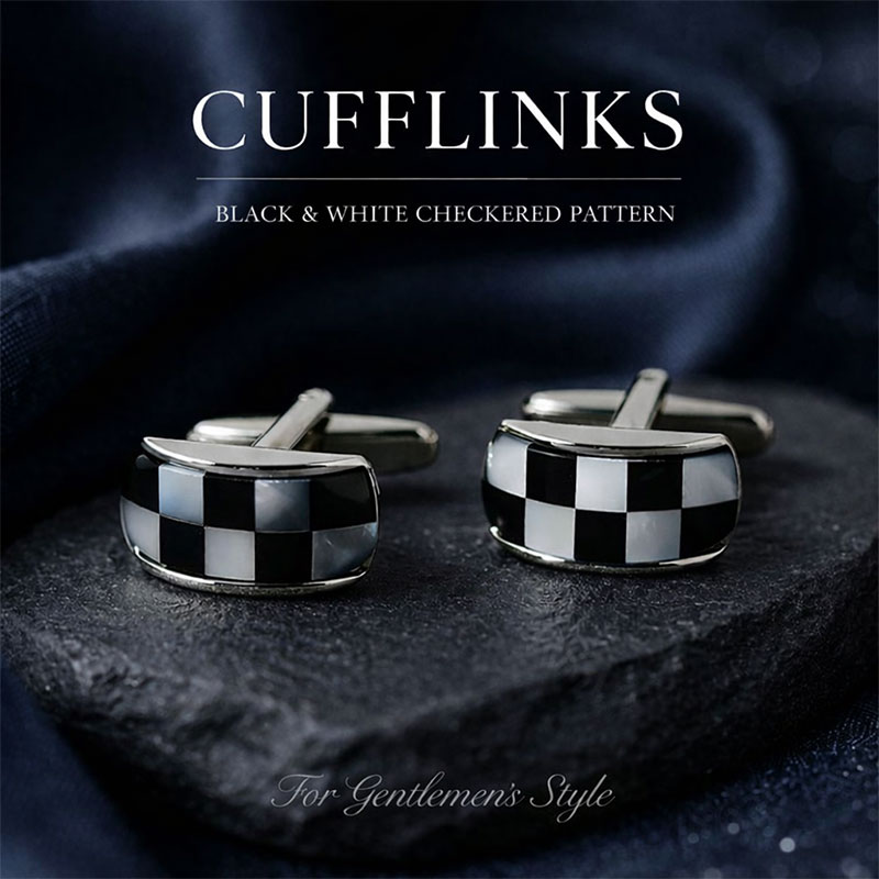 黒と白のチェック柄カフス[cuffs]【黒と白のチェックが映えるシルバーカフス】本商品は黒と白のチェック柄が目を引くシルバーカフス。落ち着きのある配色と洗練された表情が、袖元にほどよい個性と品格を添えます。主張しすぎないのにしっかり印象に残...