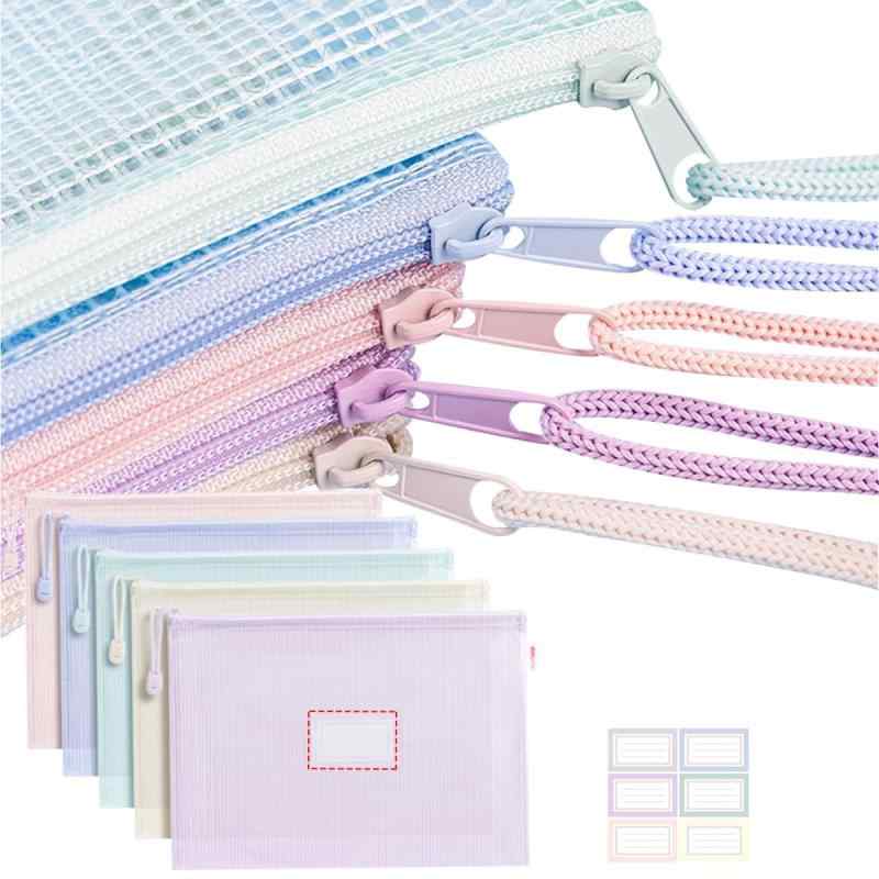 ジッパー式ファイル袋 クリアファイル A4 書類ケース 耐久性 個別フォルダー メッシュバッグ 書類レシート収納袋 ドキュメントファイル クリアホルダー 大容量 5個入り5色 仕事用 学習用 整【作りがしっかりしており】ジッパーも硬くなく機...