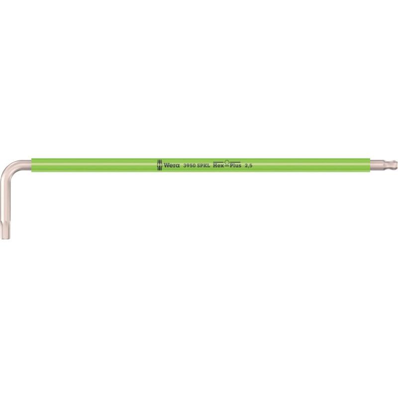 Wera社 Wera 3950 SPKL Hex-Plus ステンレス六角レンチ 2.5 brightgreen 022662全長(mm):112。対辺寸法(mm):2.5。形状:ヘックスプラス。首下寸法(mm):19。