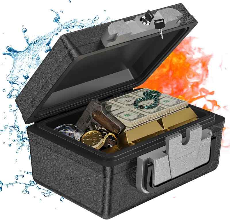 WASJOYE 手提げ金庫 耐水耐火金庫 ETL規格 鍵付き A4用紙対応 会計 オフィス用 家庭用手提げ 日本語取扱説明書付き 32.4x39x16.8CM安全(水や火災安全)ETL規格(843℃)、30分間の難燃性試験に合格、防水レベル...