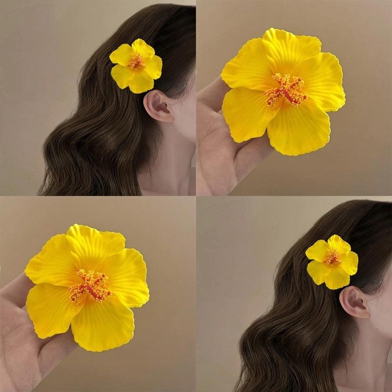 ・カテゴリ: ヘアアクセサリー・スタイル: インフルエンサー風・素材: アクリル・デザイン: ハイビスカス・種類: バナナクリップ・カラー展開: ブルー、イエロー・対象: 男女兼用・加工: 手作り・流行要素: 花