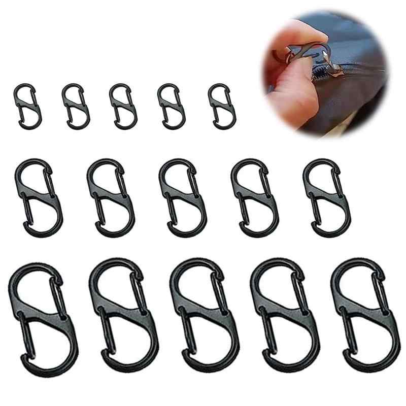 カラビナ S字型 15個セット カラビナ おしゃれ 小型 カラビナ S型 キャンプ用カラビナ 3つのサイズ 耐久性 超軽量 多機能 携帯便利 盗難防止 紛失防止 アウトドア 釣り 旅行 スポーツ 登山【サイズ】15個セット：ブラック50×1...