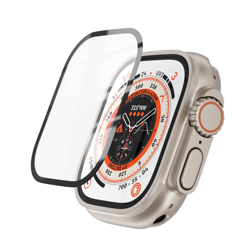 Apple watch Ultra 49mm 対応 ガラスフィルム アルミ枠付き ケース アップルウォッチ ウルトラ用