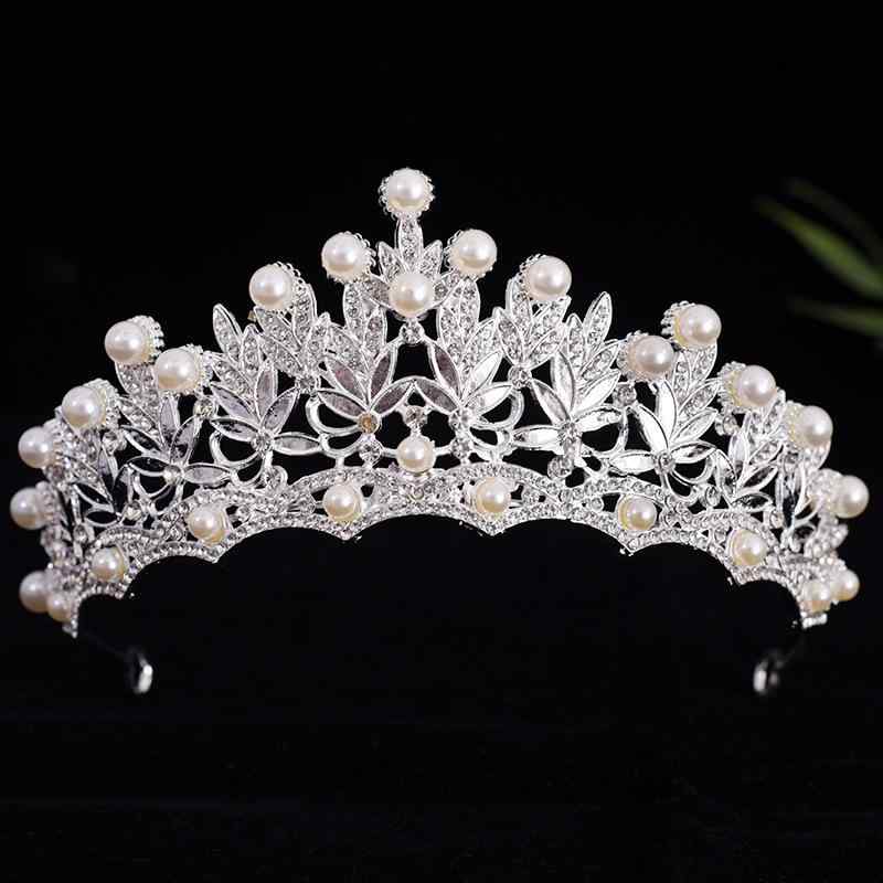 ・カテゴリ: 頭飾・スタイル: プリンセス・対象: 女性用・形状: クラウン・素材: 合金・加工: メッキ・装飾: 白水晶・カラー: パール