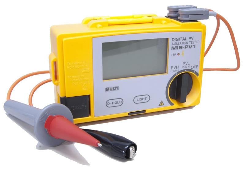 マルチ 太陽電池パネル対応絶縁抵抗計 MIS-PV1P 相とN 相を短絡する必要がなく安全・従来機種同様に太陽光発電設備以外でも使用可能交流電圧測定機能、500/1000 Vの4レンジ切り替え式自動負荷放電機能 / バックライト/データホー...
