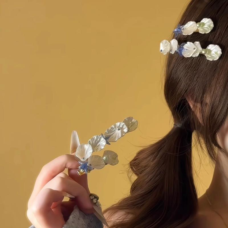 ・カテゴリ: ヘアアクセサリー・スタイル: 清新スイート・種類: サイドクリップ・デザイン: 海星貝殻、星型・加工: 手作り・対象: 男女・サイズ展開: 小号、大号