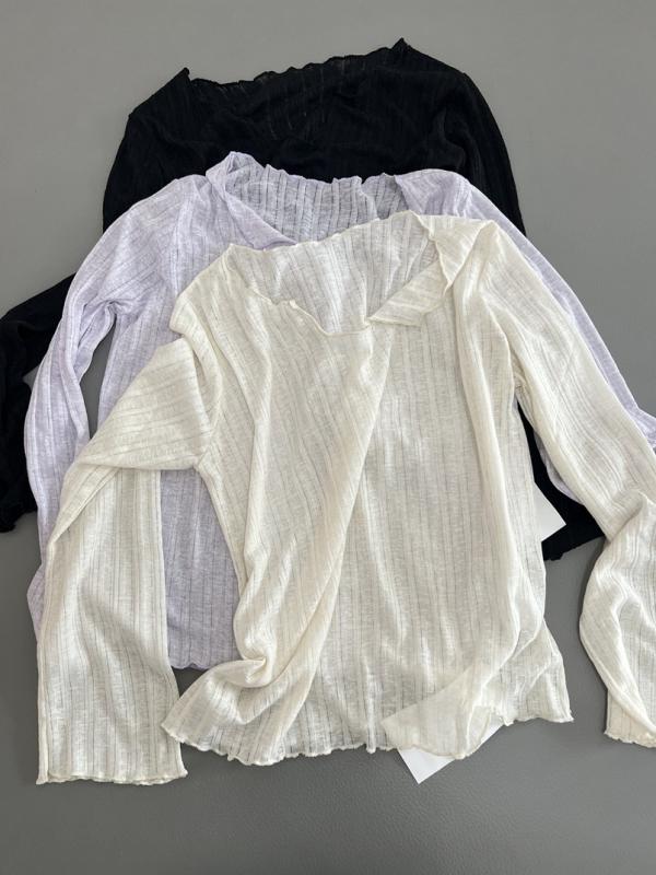 ・生地素材: ポリエステル80〜90%・柄: 無地・厚さ: 薄手・セット内容: 単品・フィット: ゆったり・袖タイプ: レギュラー・襟タイプ: ラウンドネック・袖丈: 長袖・デザイン: フリルヘム・着丈: 約50〜65cm・製法: ニット・...