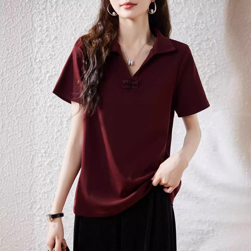 ・柄: 無地・主な素材: ポリエステル・カラー展開: ブラック、ワインレッド・サイズ展開: L、XL、2XL、3XL、4XL、5XL・スタイル: レトロ・ネックライン: Vネック・袖丈: 半袖・袖型: 普通・シルエット: ゆったり・デザイン...