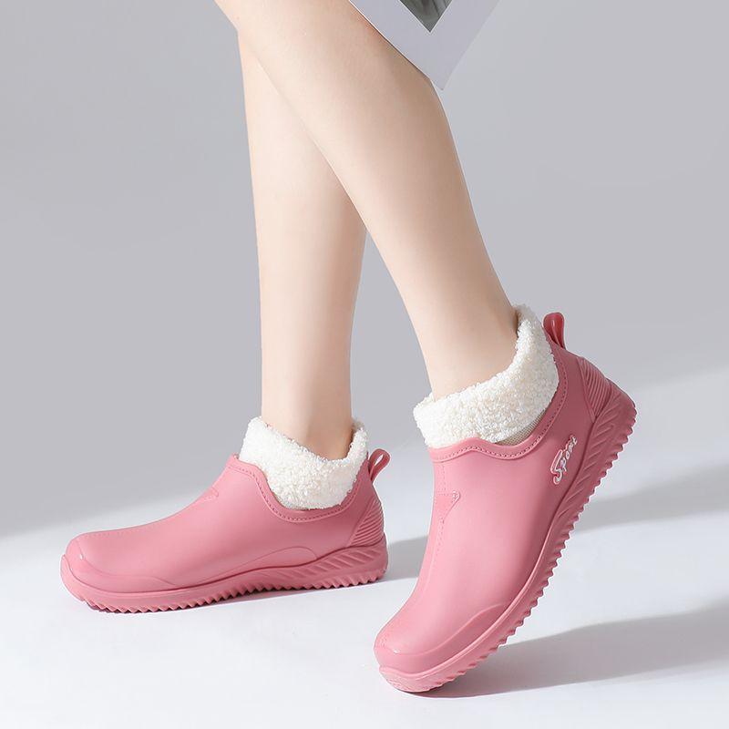・カテゴリ: 女性用雨靴・対象: 女性・筒丈: ローカット・厚み: 標準・ヒール高: 1-3cm・柄: 無地・素材: PVC・カラー展開: 杏色（無绒）、黒（無绒）、青（無绒）、ピンク（無绒）、杏色（起毛）、黒（起毛）、青（起毛）、ピンク（...
